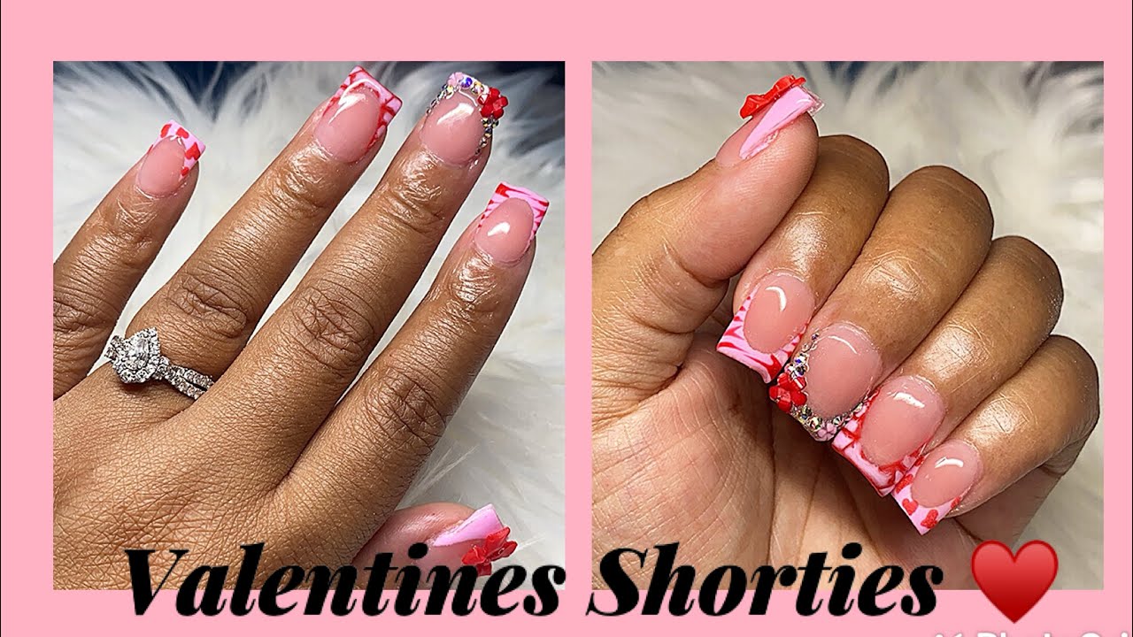 Pink & Red SHORTIES ♥️💕 | Acrylic Nails + Valentines Nail Art| Watch Me ...