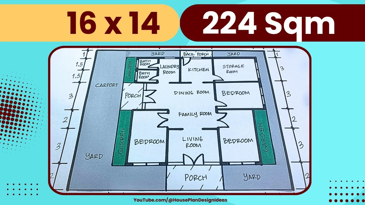 224 square meter House Plan Design 16x14 meters 3 Bedroom - YouTube