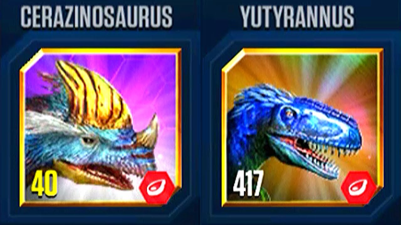 CERAZINOSAURUS VS YUTYRANNUS | JURASSIC WORLD THE GAME - YouTube