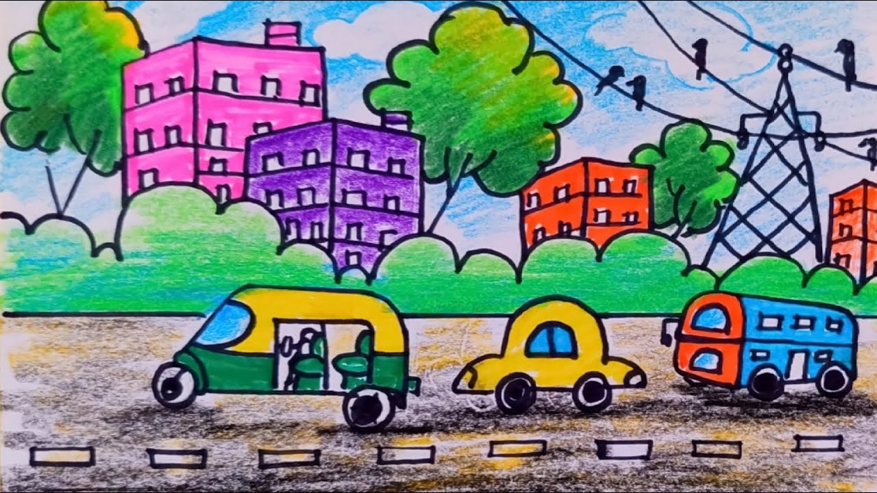 How to draw city scenery step by step (very easy) | শহরের দৃশ্য অংকন ...