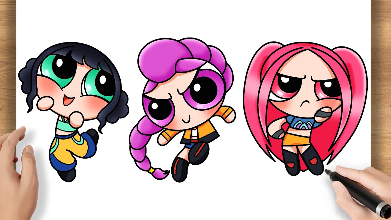 How to Draw Huntrix Cute Rumi, Zoey & Mira in Powerpuff Styles | Kpop ...