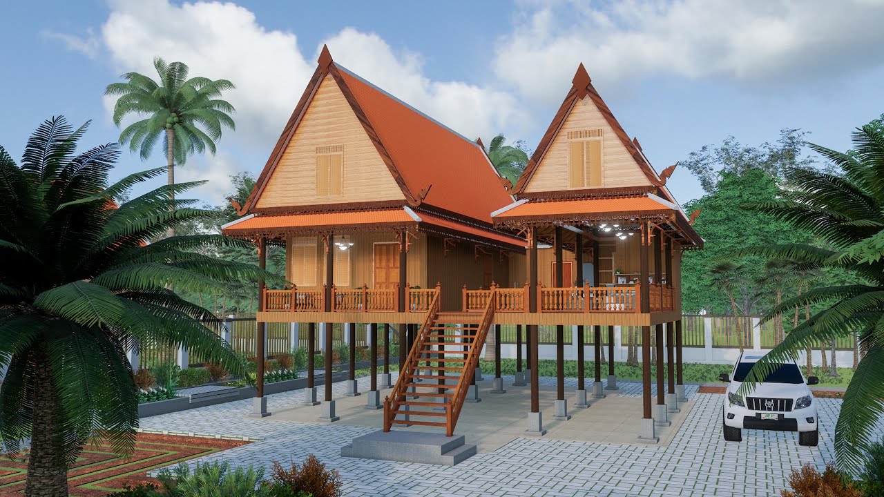 Traditional Khmer House Design with 1 Bedroom and 2 Master Bedrooms ...