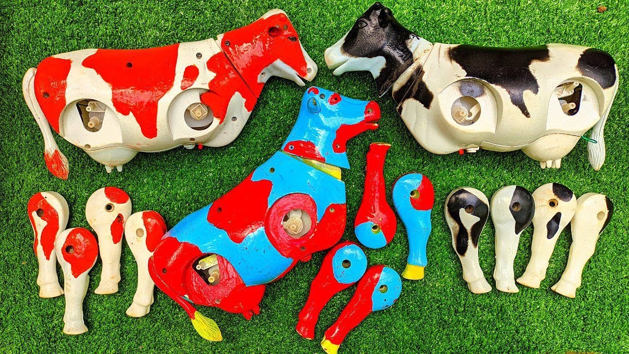 Merakit mainan hewan,sapi mainan,sapi moo,sapi warna warni - YouTube