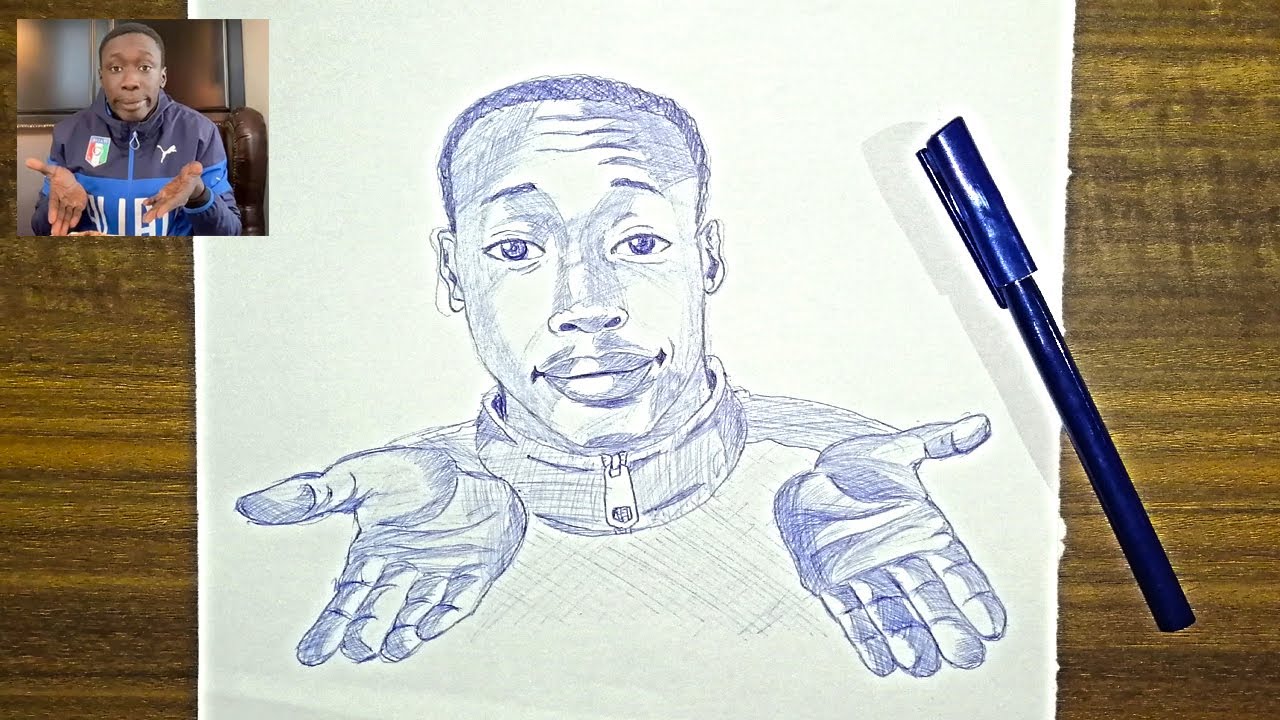 How to Draw khaby lame using Ballpoint Pen - Step by Step - YouTube