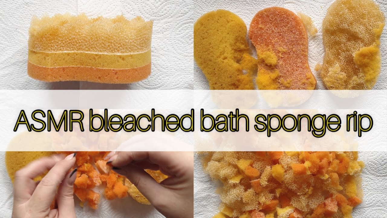 ASMR bleached bath sponge rip. Ripping sponges. 3 layer plastic scour ...