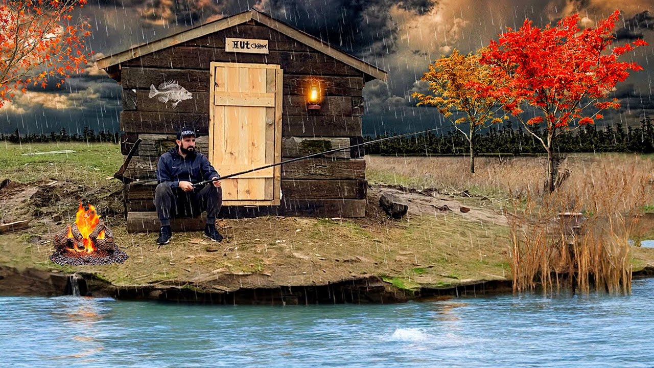 Building of a Fisherman's Hut with sleepers | House by the wild lake ...
