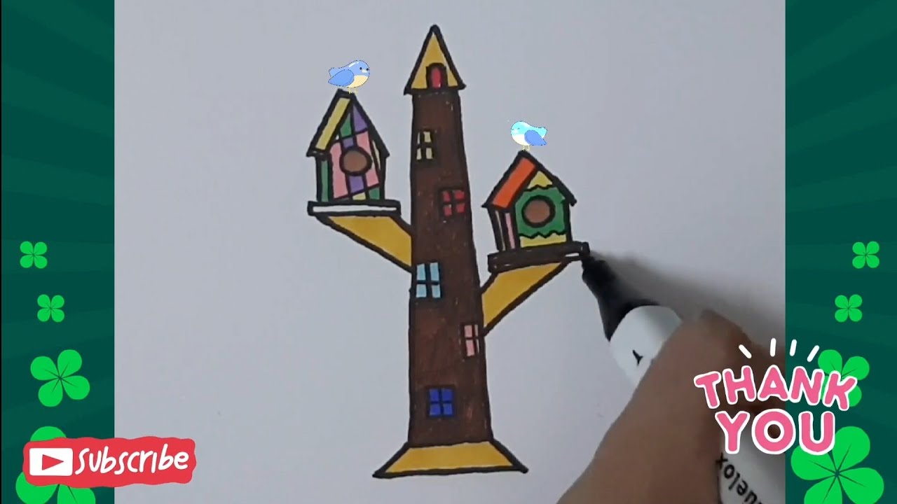 How to Draw Bird House 🦜 | Drawing, Painting and Coloring for Kids ...