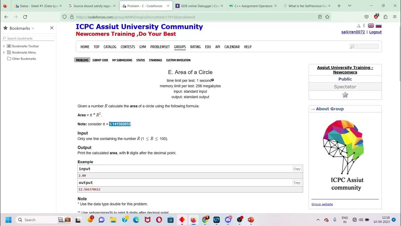 Solving Codeforces Area of Circle (Basics) - YouTube