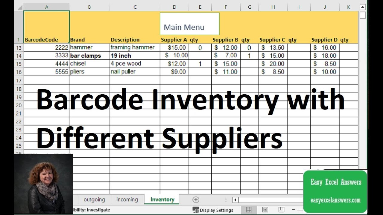 Barcode inventory with different suppliers in Excel - YouTube