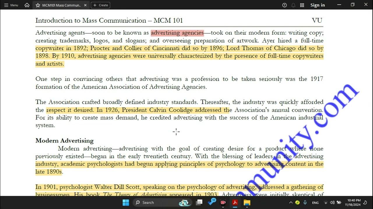 MCM101 Introduction to Mass Communication Short Lesson 20 | MCM101 Midterm & Finalterm Short ...