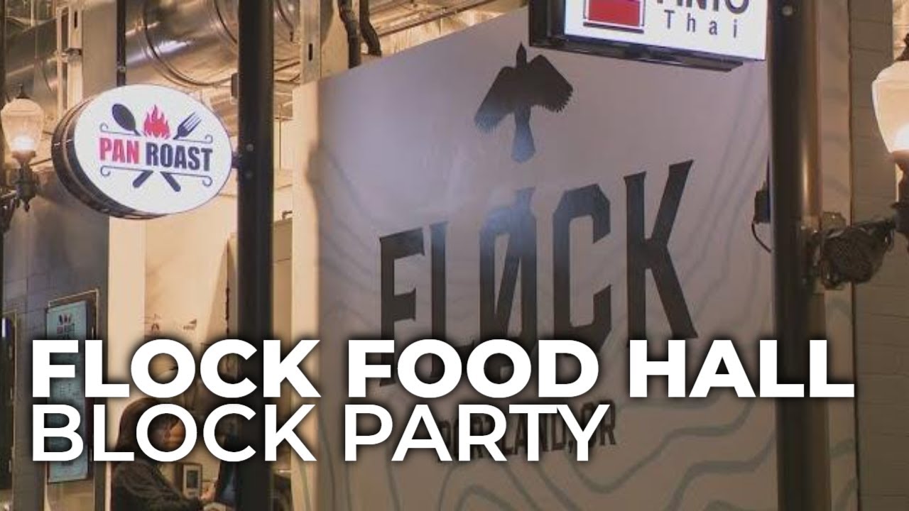 The Flock Food Hall in downtown Portland hosts block party - YouTube