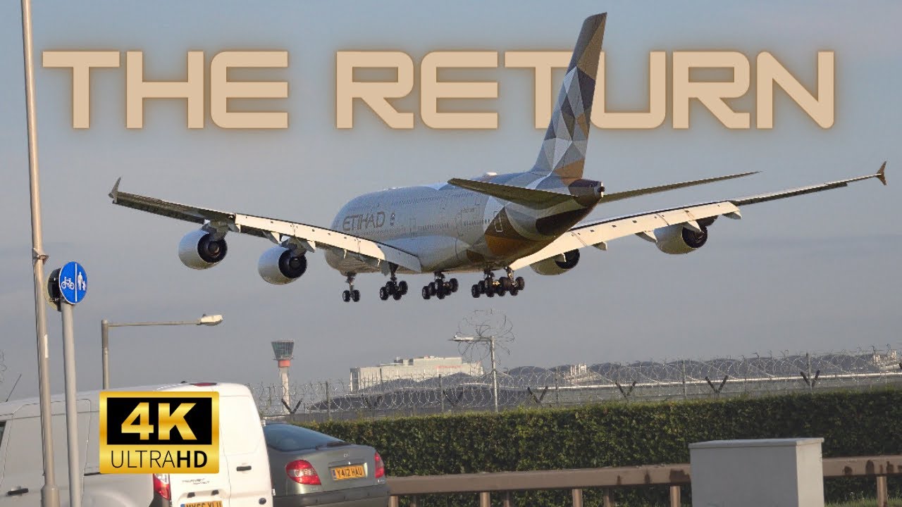 The Return! @etihad A380 first Landing back at London Heathrow - YouTube