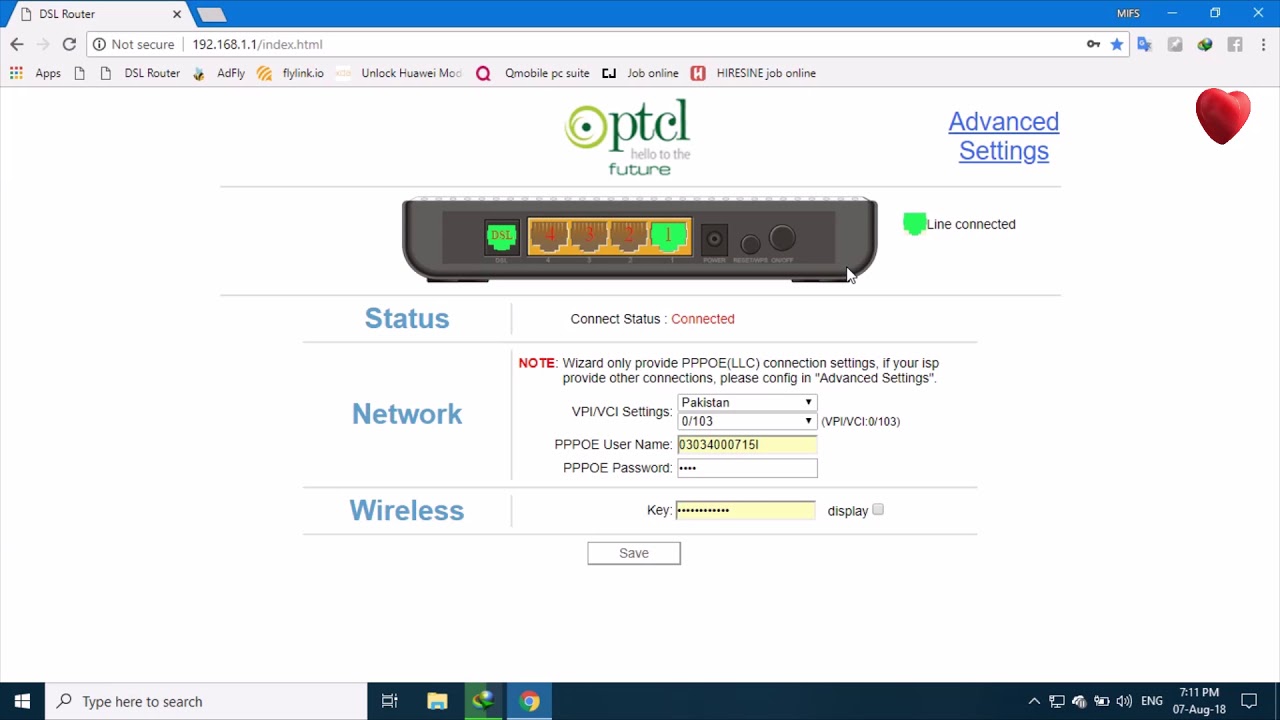 Change wifi admin password PTCL - YouTube
