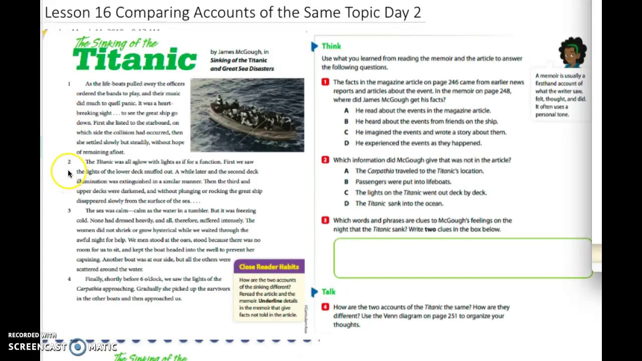 Lesson 16 Comparing Accounts of the Same Topic Day 2 - YouTube