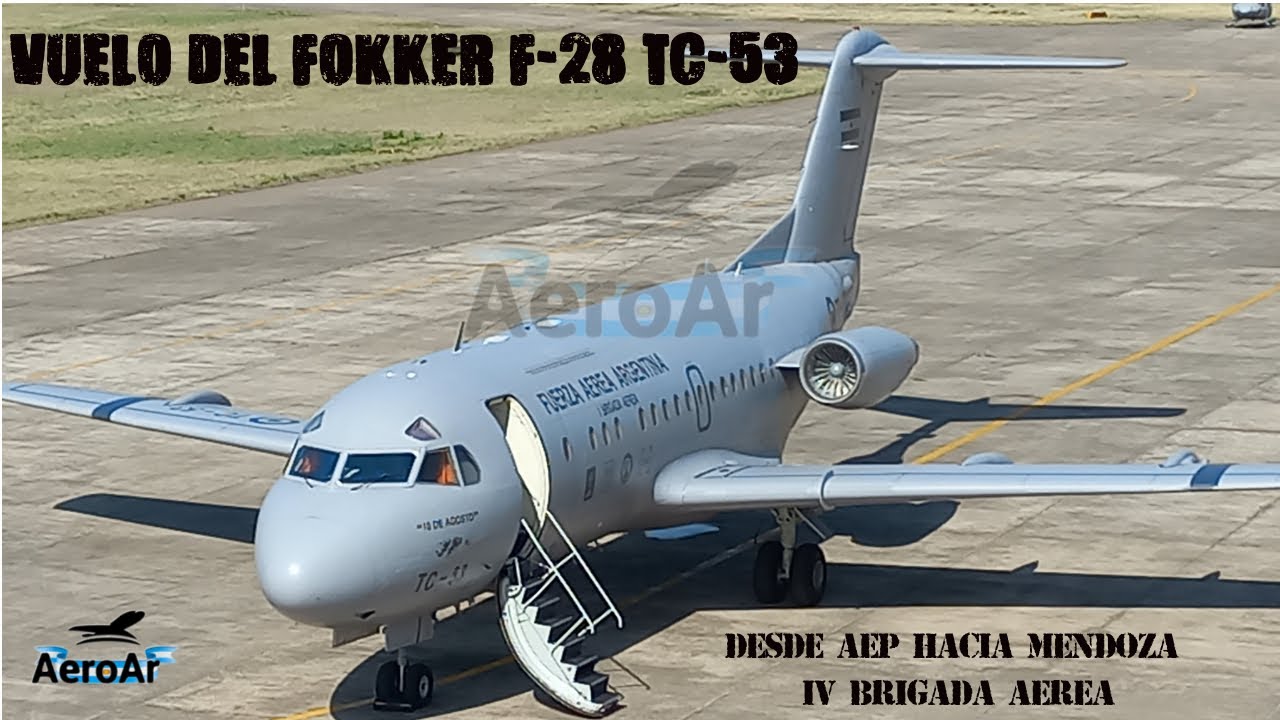 Fokker F 28 de la Fuerza Aérea Argentina desde AEP hacia Mendoza - YouTube