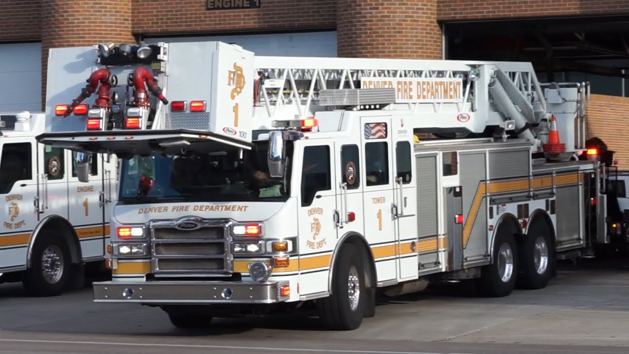 Denver Fire Dept. Engine 1, Tower 1 & Truck 4 Responding - YouTube