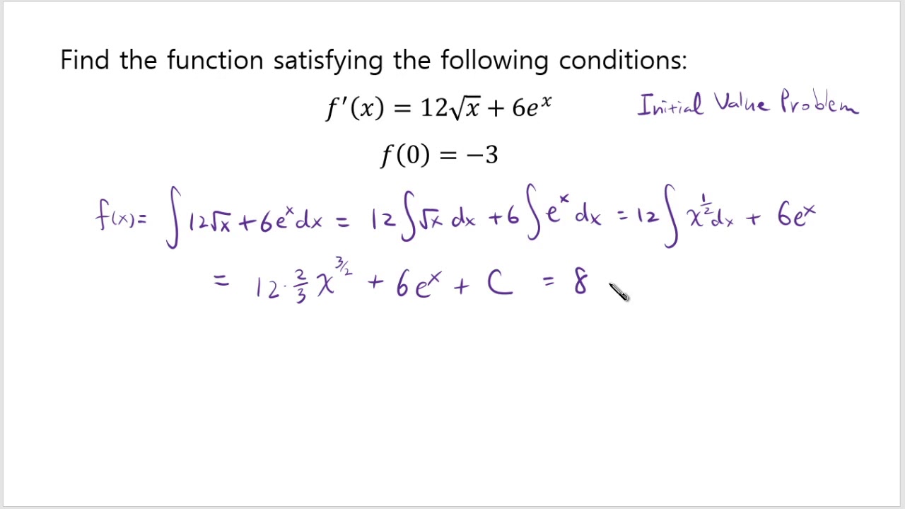 Antiderivative initial value problem - YouTube