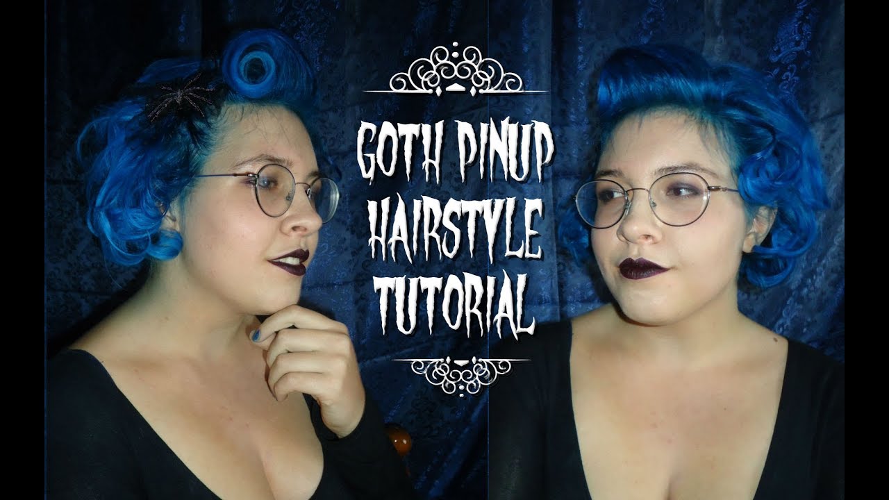 50's Inspired Goth Pinup Hairstyle Tutorial on Blue Hair |Vintage Style ...