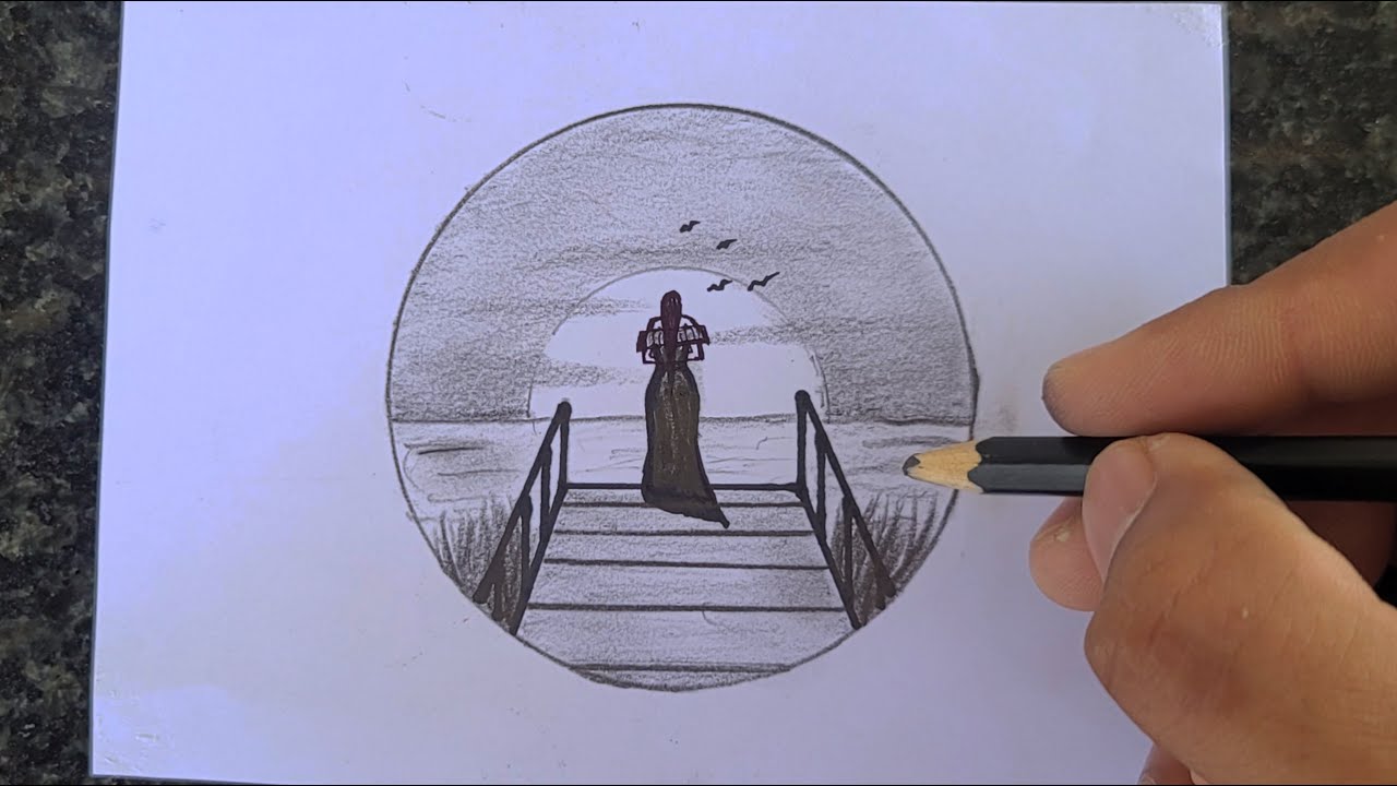 How To Draw | A Girl Is Waiting Alone | Pencil Sketch Drawing - YouTube