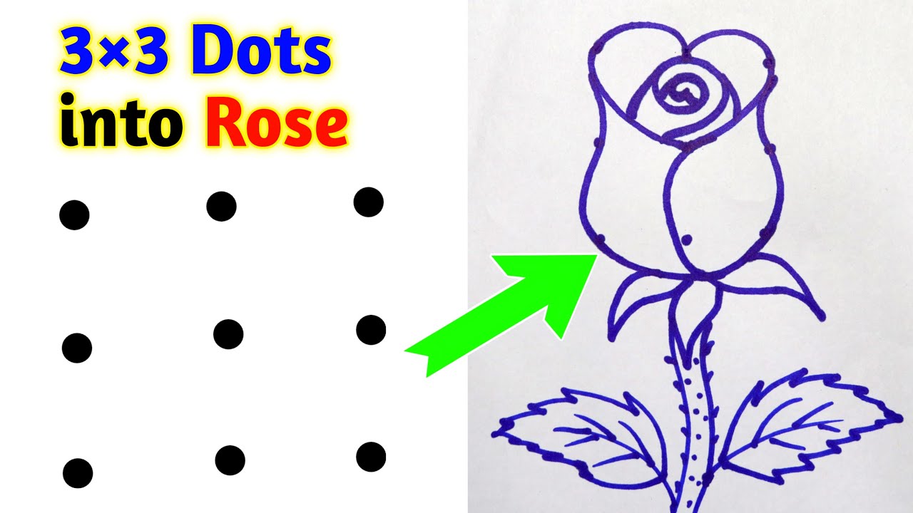 How To Draw Rose With 3×3 Dots | Rose Drawing Easy & Simple | Step By ...