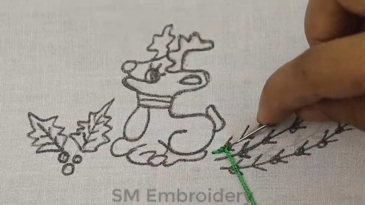 hand embroidery christmas reindeer design, christmass embroidery, hand ...