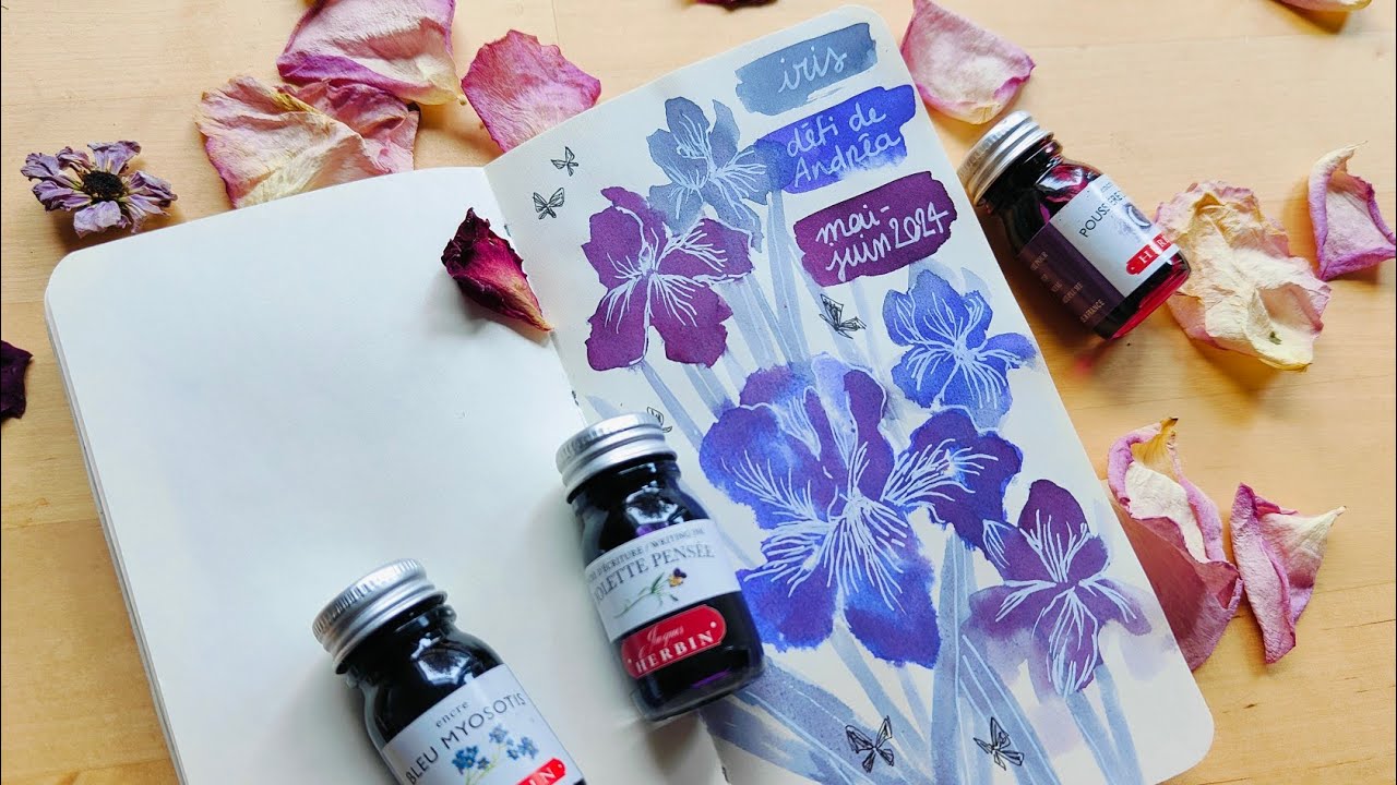 Défi peinture d'iris à l'encre violette - YouTube