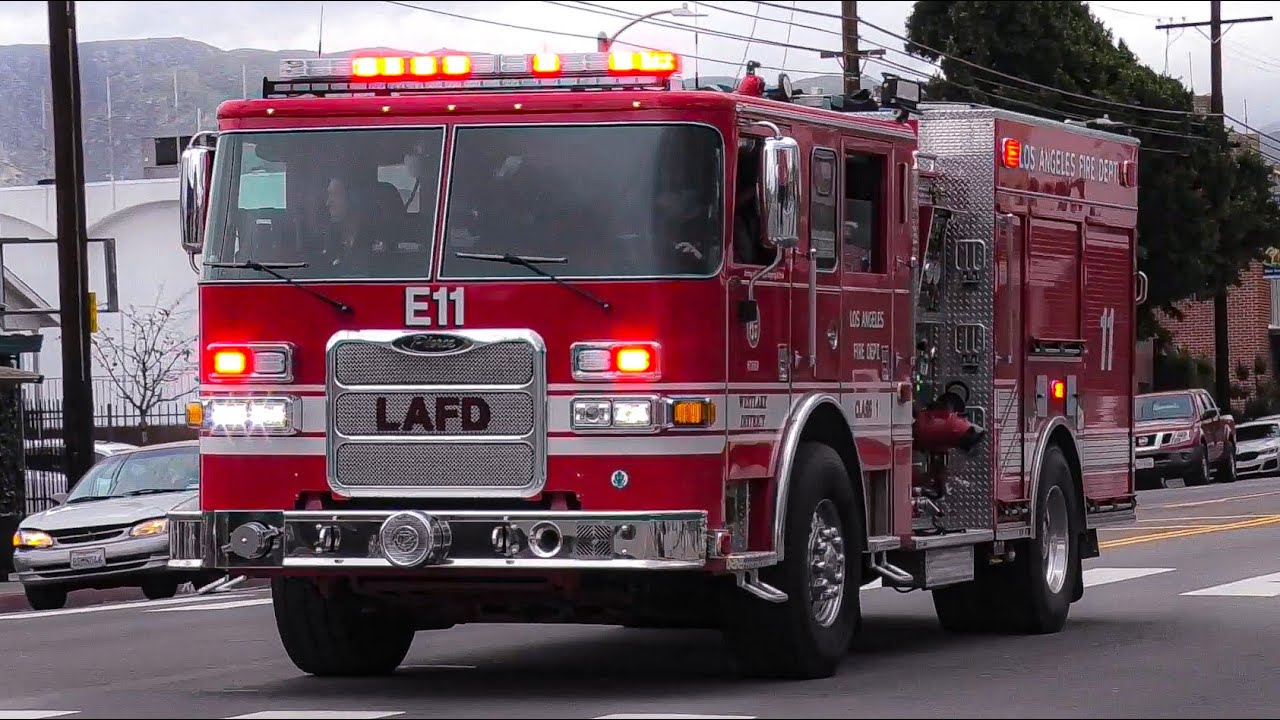 LAFD Engine 11 & Rescue 11 Responding from station 98 - YouTube