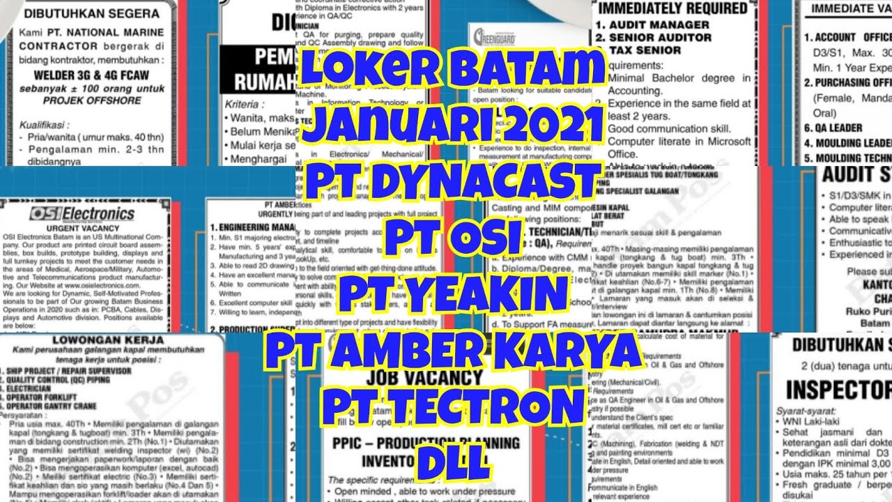 LOWONGAN KERJA BATAM HARI INI || LOKER BATAM - YouTube