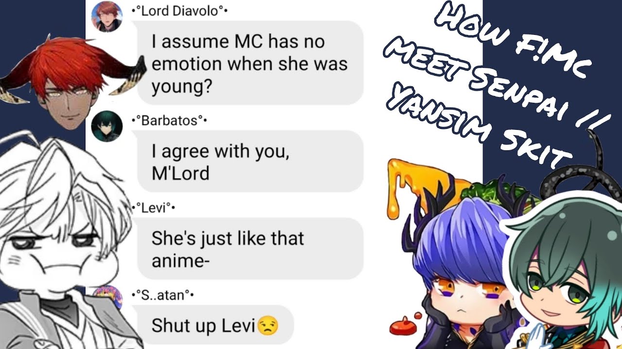 Obey me text: How F!Mc Meet Senpai // Yansim skit - YouTube