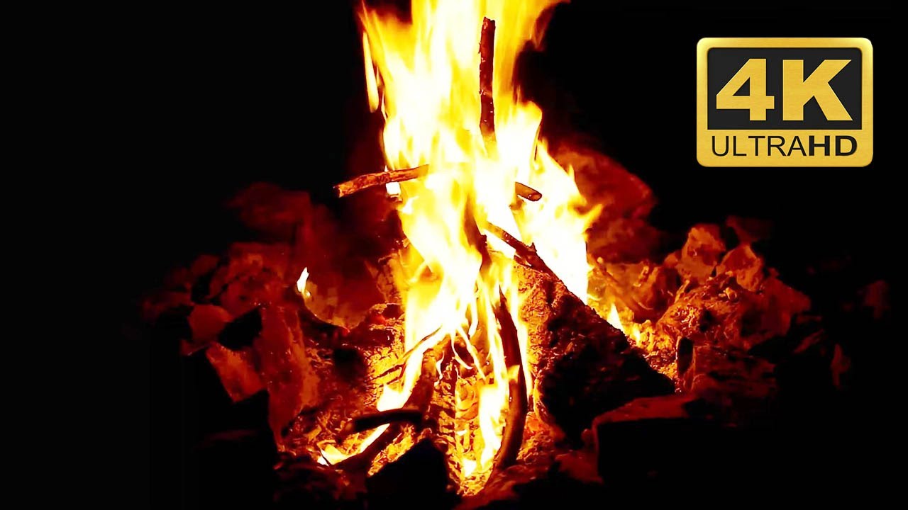 Cozy Burning Wood 4 hours in 4K UHD! Fire Burning Wood Logs with ...
