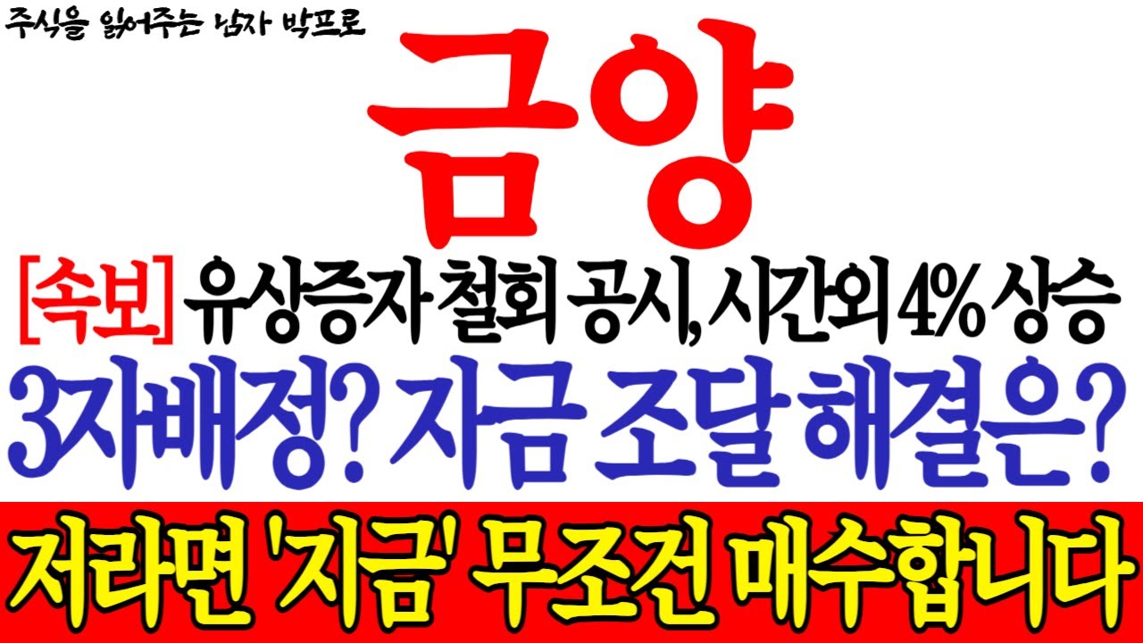 금양 주가전망 속보 유상증자 철회 공시 시간외 4 상승 3자배정 자금 조달 해결은 저라면 지금 무조건 매수 합니다 금양 금양주가전망 Youtube