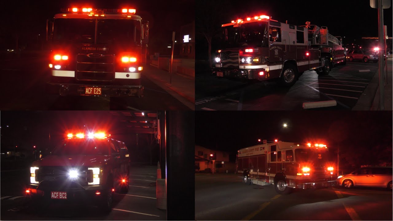 Alameda County Fire Dept. Engine 25, Truck 25, Battalion 2, Rescue 24 Responding - CODE 3 - YouTube