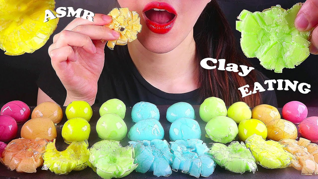 ASMR EDIBLE mini Clay cracking 점토 부수기 먹방 Crunchy EATING SOUNDS SLIME ...