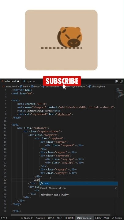 CSS Capybara Loading Animation | HTML CSS JavaScript | #shorts #viralshorts #coding - YouTube