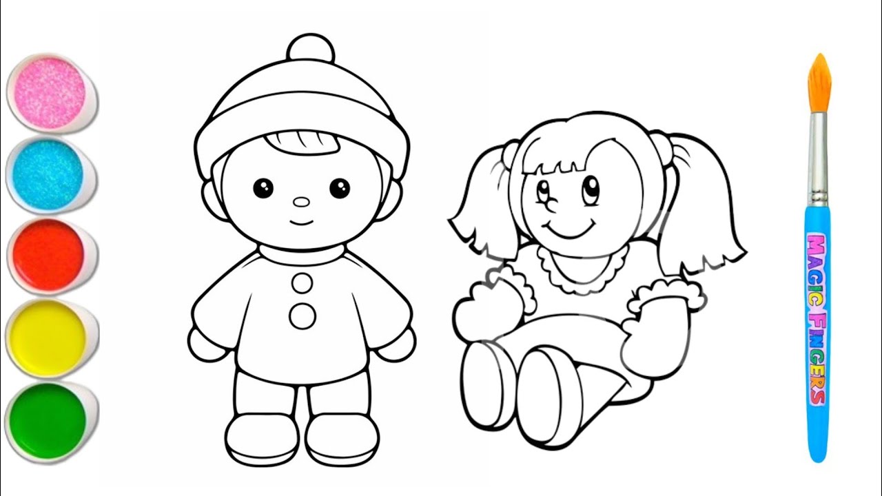 How to draw Gudda and Doll and Colouring for kids & toddlers | ABCD ...
