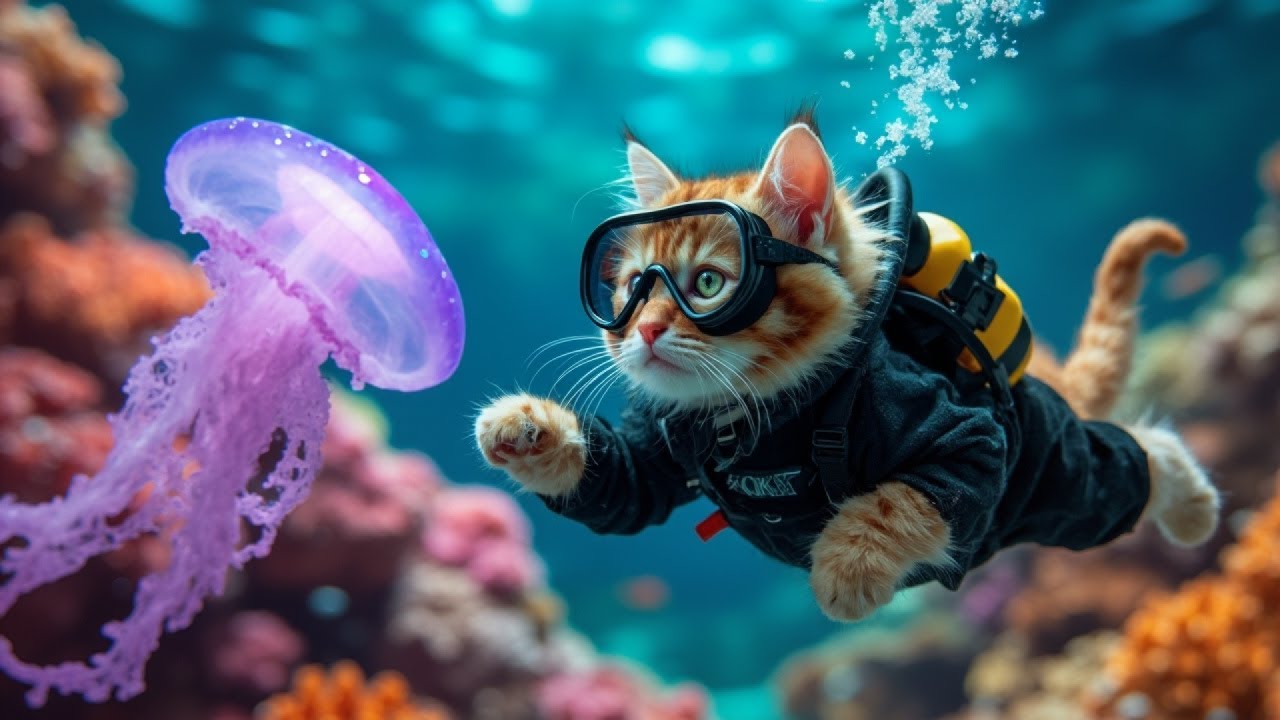 🤿 Adorable Tiny Cat Goes Scuba Diving! 🌊🛥😸🩵| Fluffy Animal Adventures ...