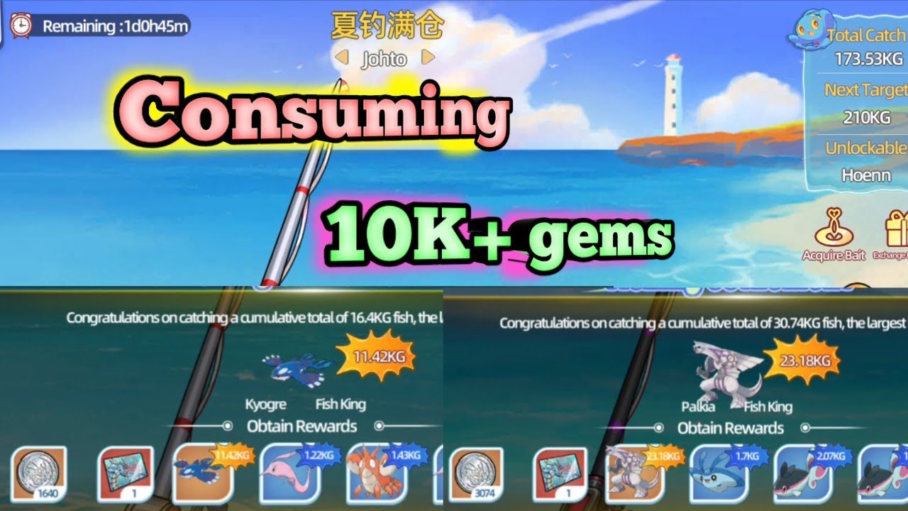 Hidden pokemon Game! Consuming 10k+ gems in summer fishing |Ultra Era ...