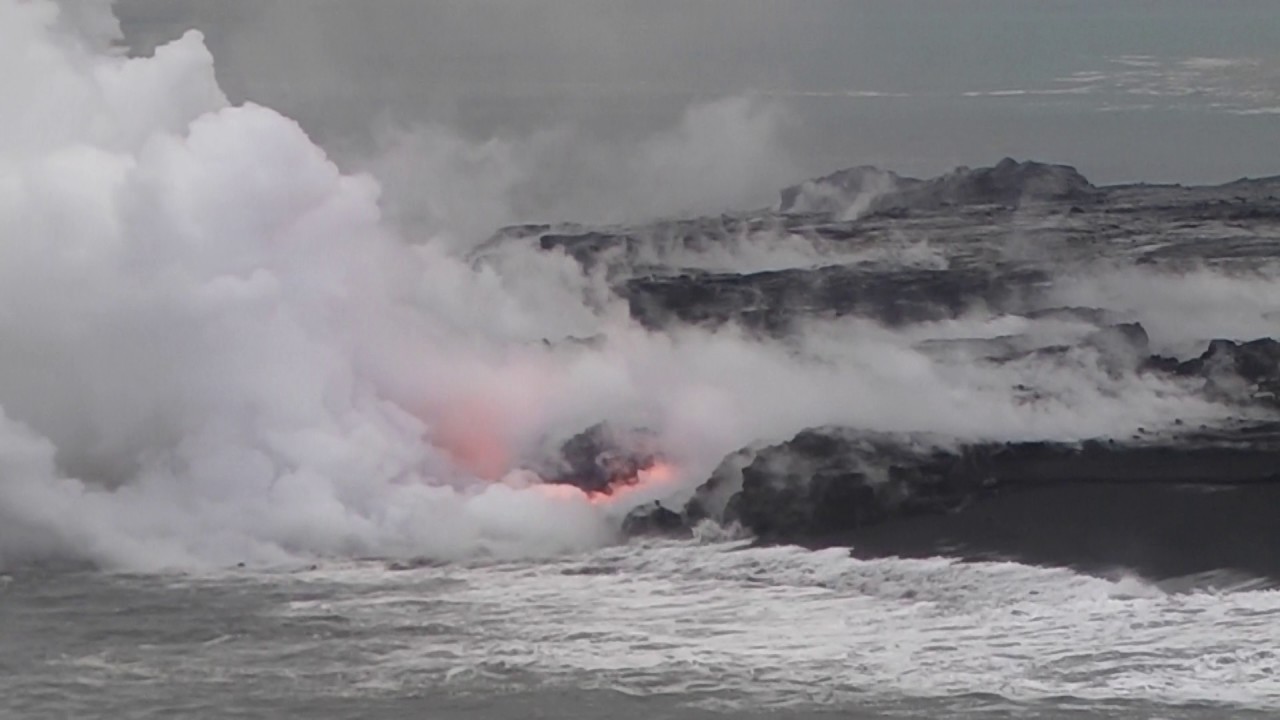 Lava pouring into the ocean near Hawai'i Volcanic National Park 3 - YouTube