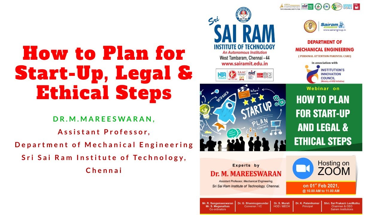 Webinar on How to plan for startup and Legal Ethical steps - YouTube