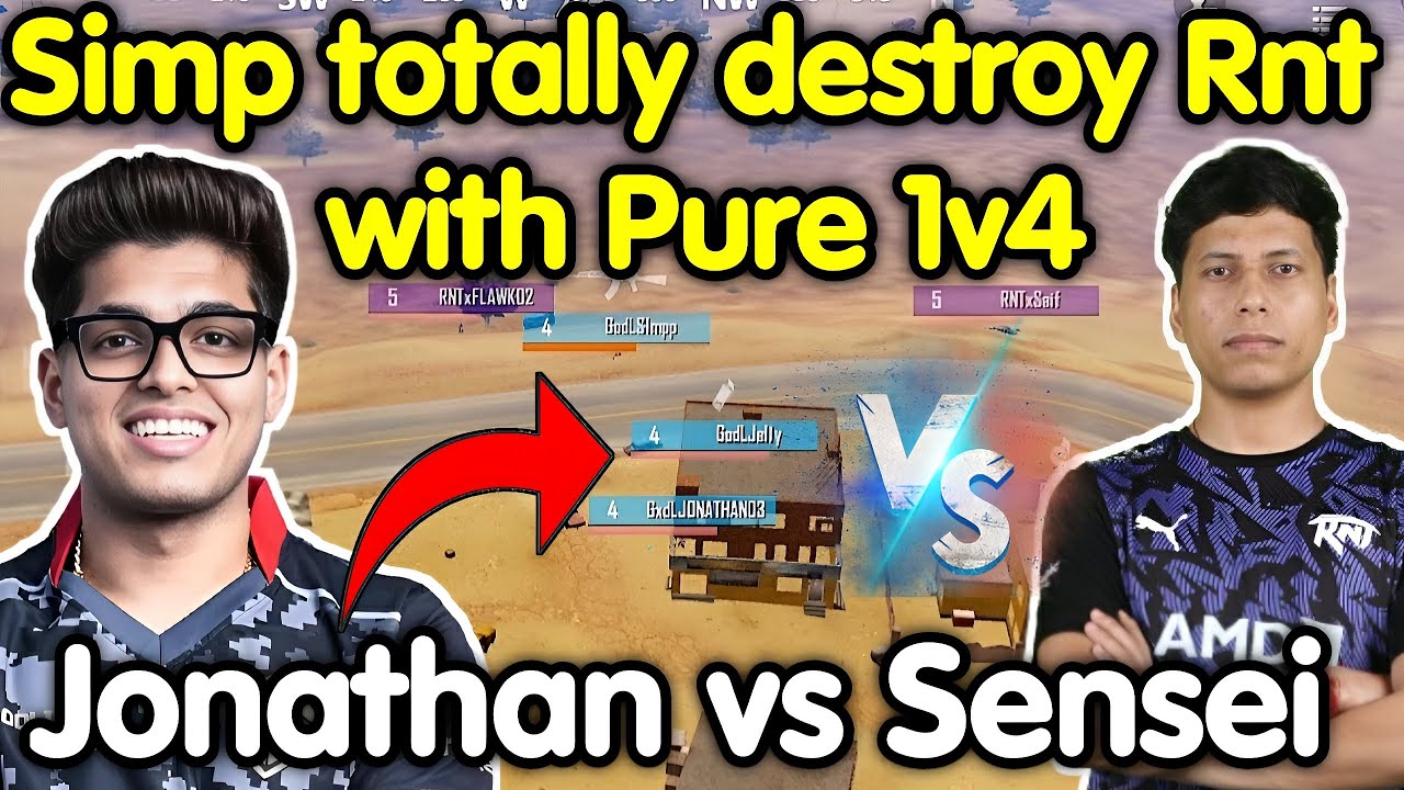 Jonathan vs Sensei 1v1 🔥 Simp totally destroy Rnt with pure 1v4 🇮🇳 ...
