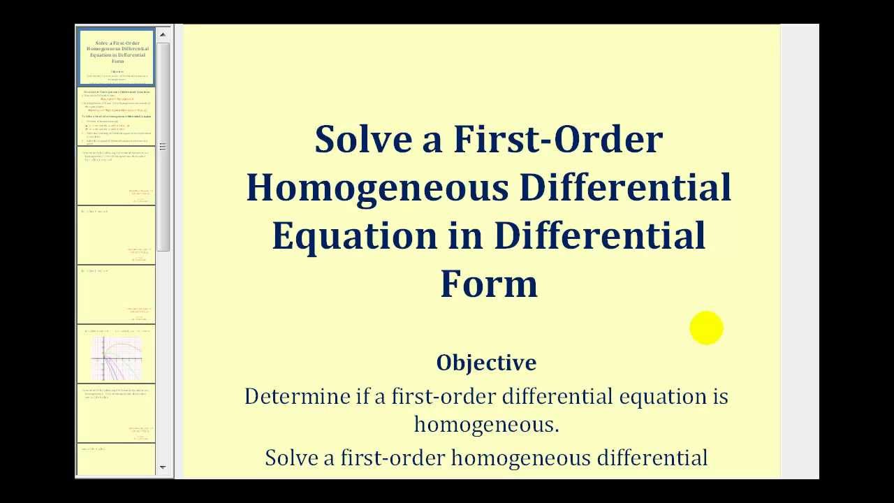 Solve A First Order Homogeneous Differential Equation In Differential solve-a-first-order-homogeneous-differential-equation-in-differential