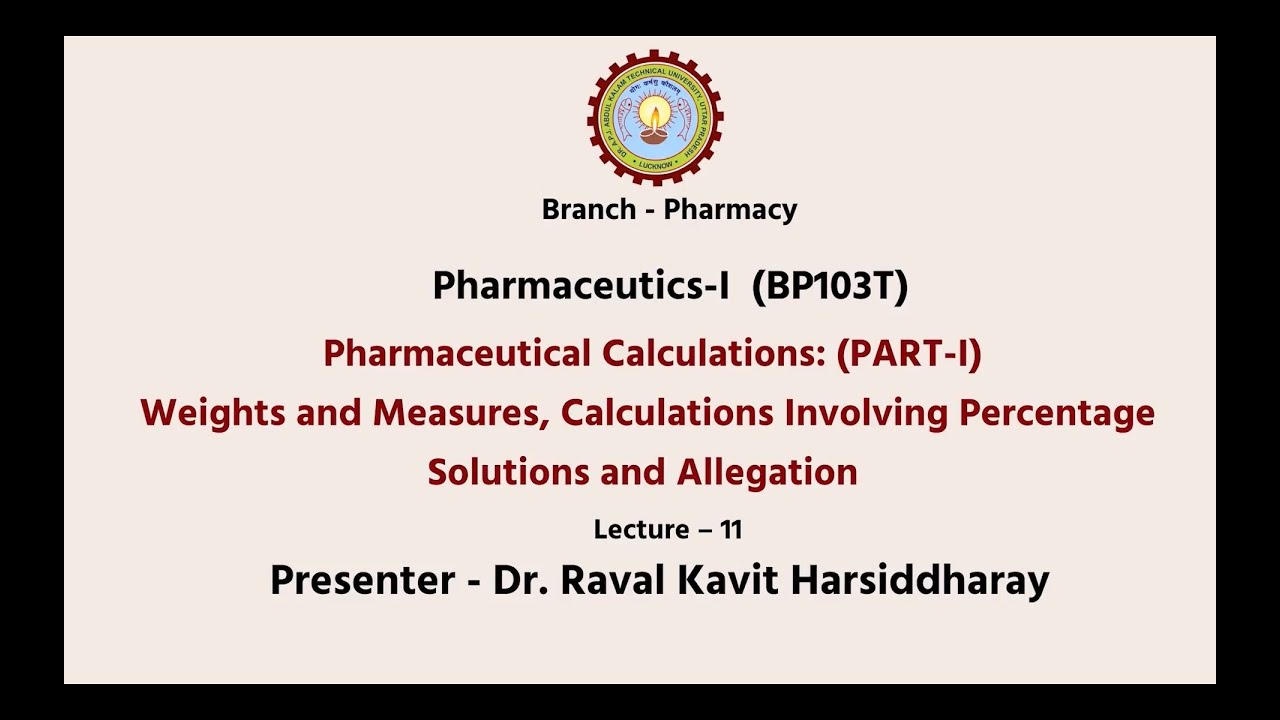 Pharmaceutics -I Pharmaceutical Calculations: Weights & Measures ...