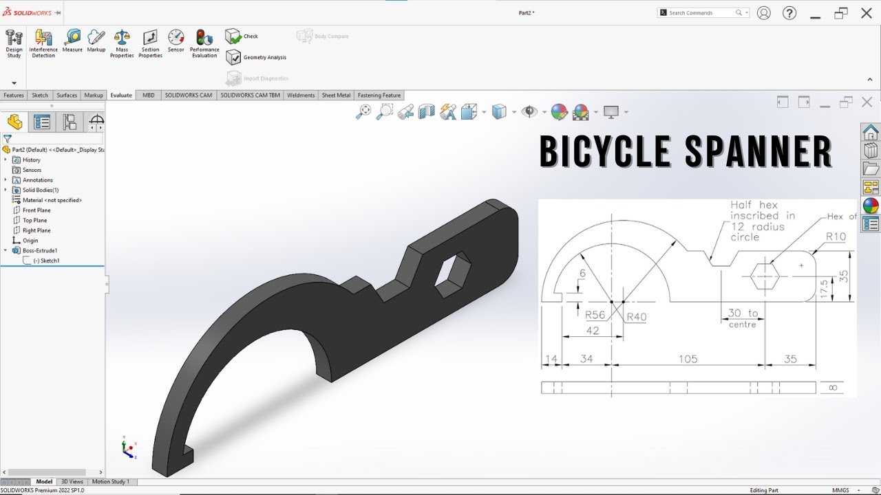 SolidWorks Tutorial: Modeling a Bicycle Spanner Step-by-Step - YouTube