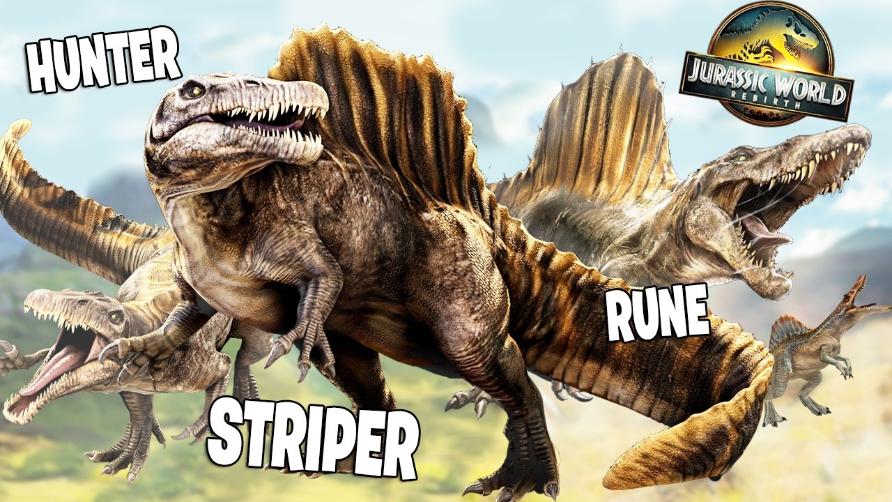 HUNTER, RUNE y STRIPER! Los TRES Spinosaurus de Jurassic World Rebirth ...