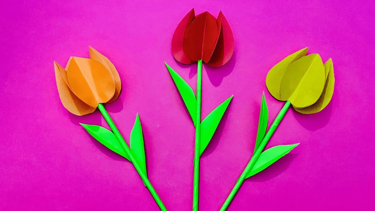 How To Make 3D Easy Paper Tulip | Easy Flower making | DIY Paper ...
