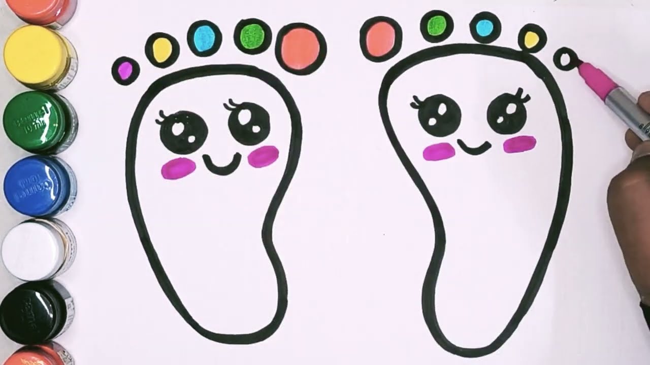 Footprints drawing, Painting and Coloring For kids & Toddlers ideas for ...