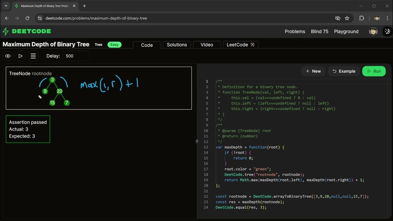 DeetCode - Maximum Depth of Binary Tree - Visualize LeetCode 104 - JavaScript - YouTube