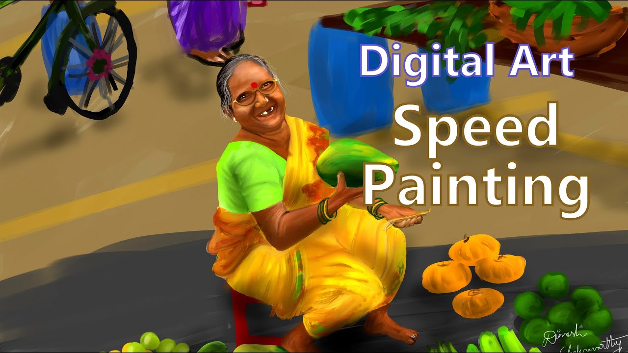 The Smile | digital art of old woman | speed painting - YouTube