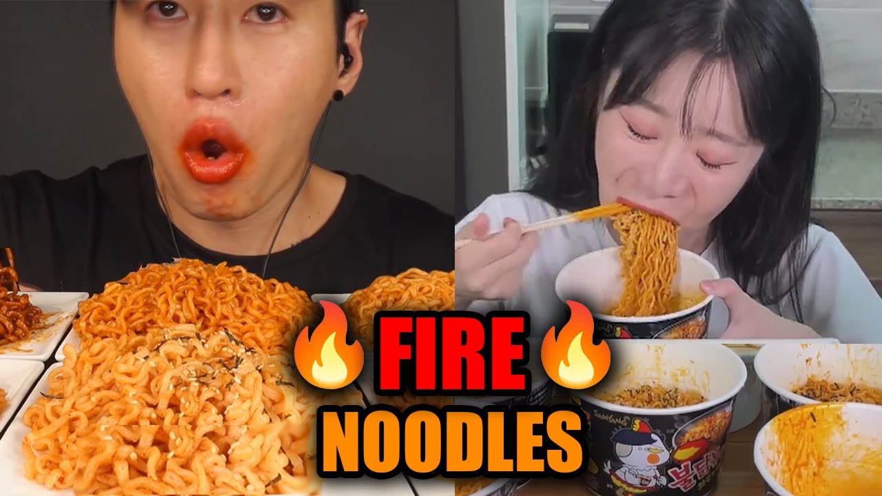 how different mukbangers eat FIRE NOODLES - YouTube