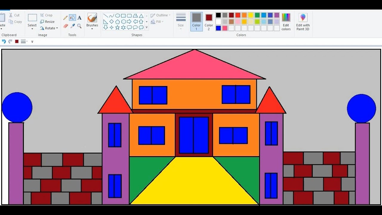 Draw a Beautiful House.Easy drawing tutorial.# Drawing vedio#Ms paint ...